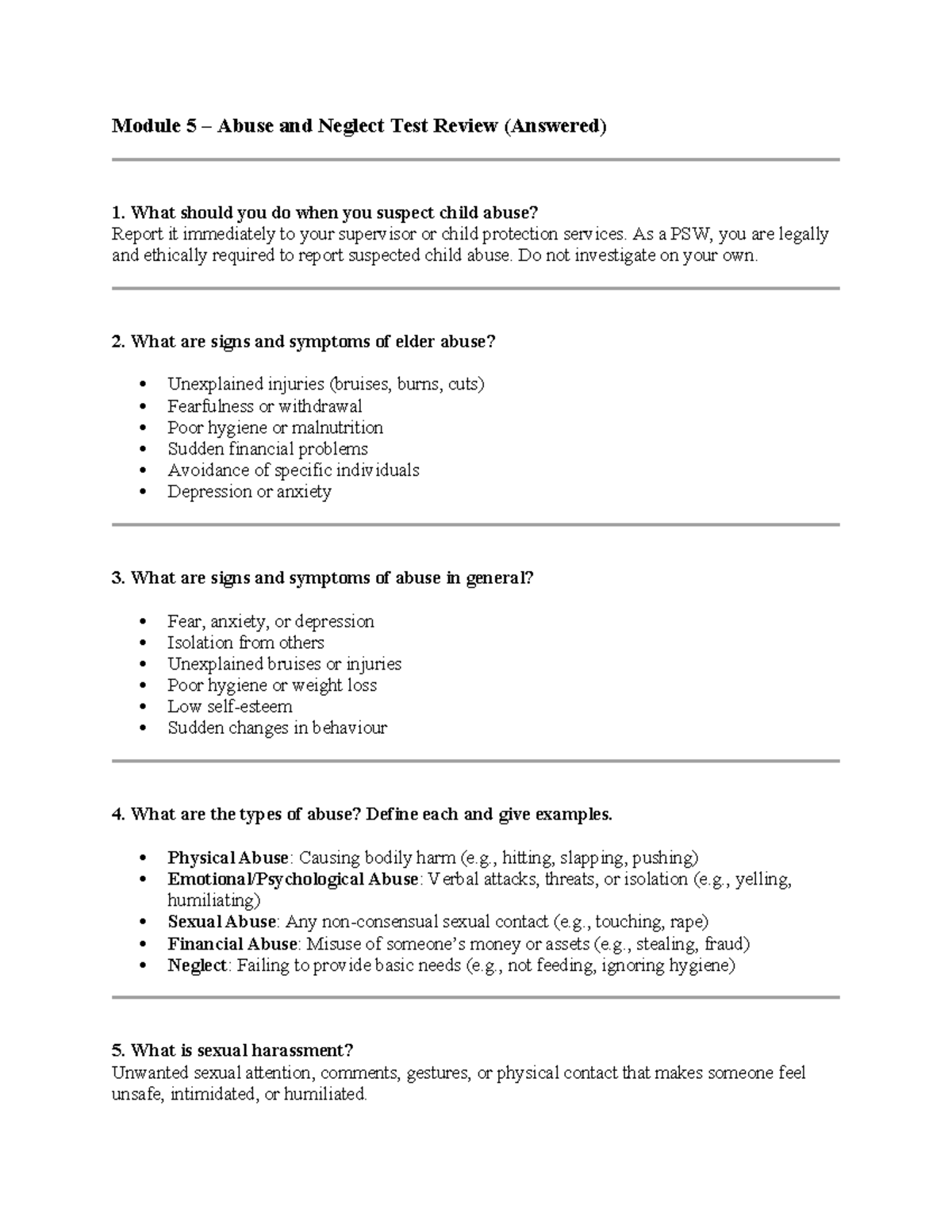 Module 5 Abuse and Neglect Test Review (Answered) - Studocu