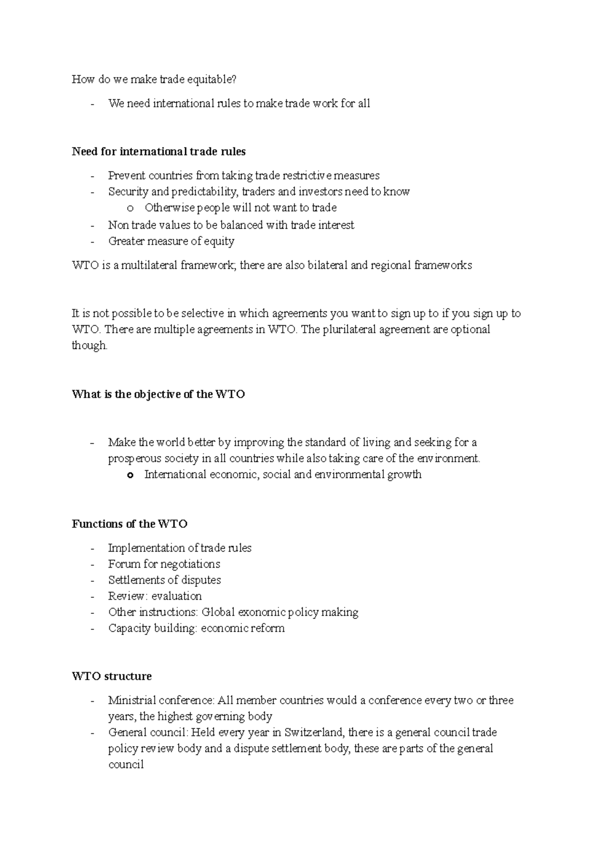WTO - Overview of International Trade Rules and Equity - Studocu