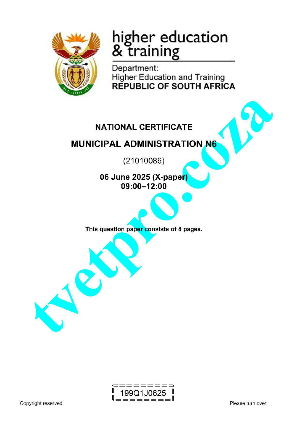 N1190 Municipal Administration N6 Final Exam Question Paper June 2025 ...
