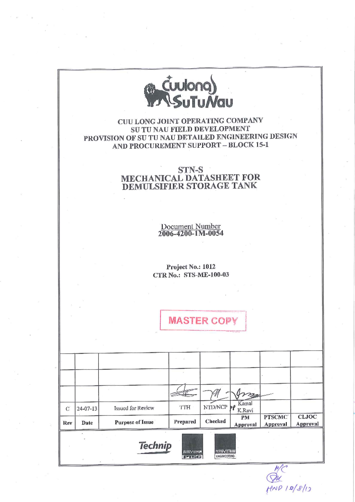 CUU LONG JOINT OPERATING COMPANY: Demulsifier Storage Tank Mechanical ...