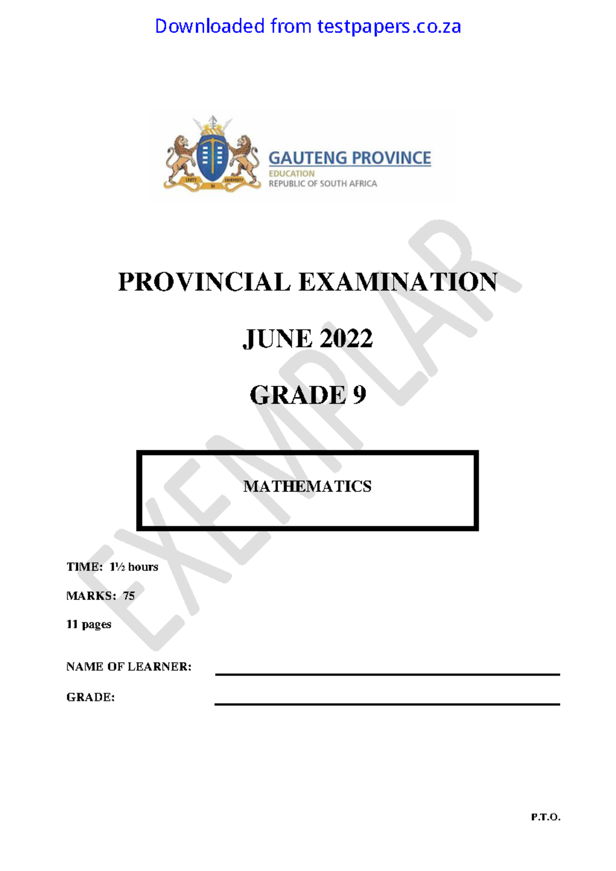 Gr9 MATH (ENG) June 2022 Provincial Exam Question Paper - Studocu