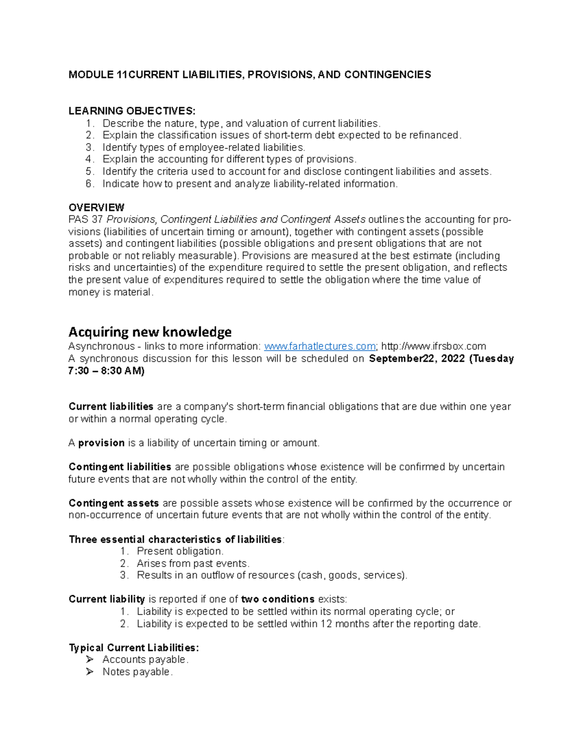 Module 1 Current Liabilities Provisions AND Contingencies - MODULE ...