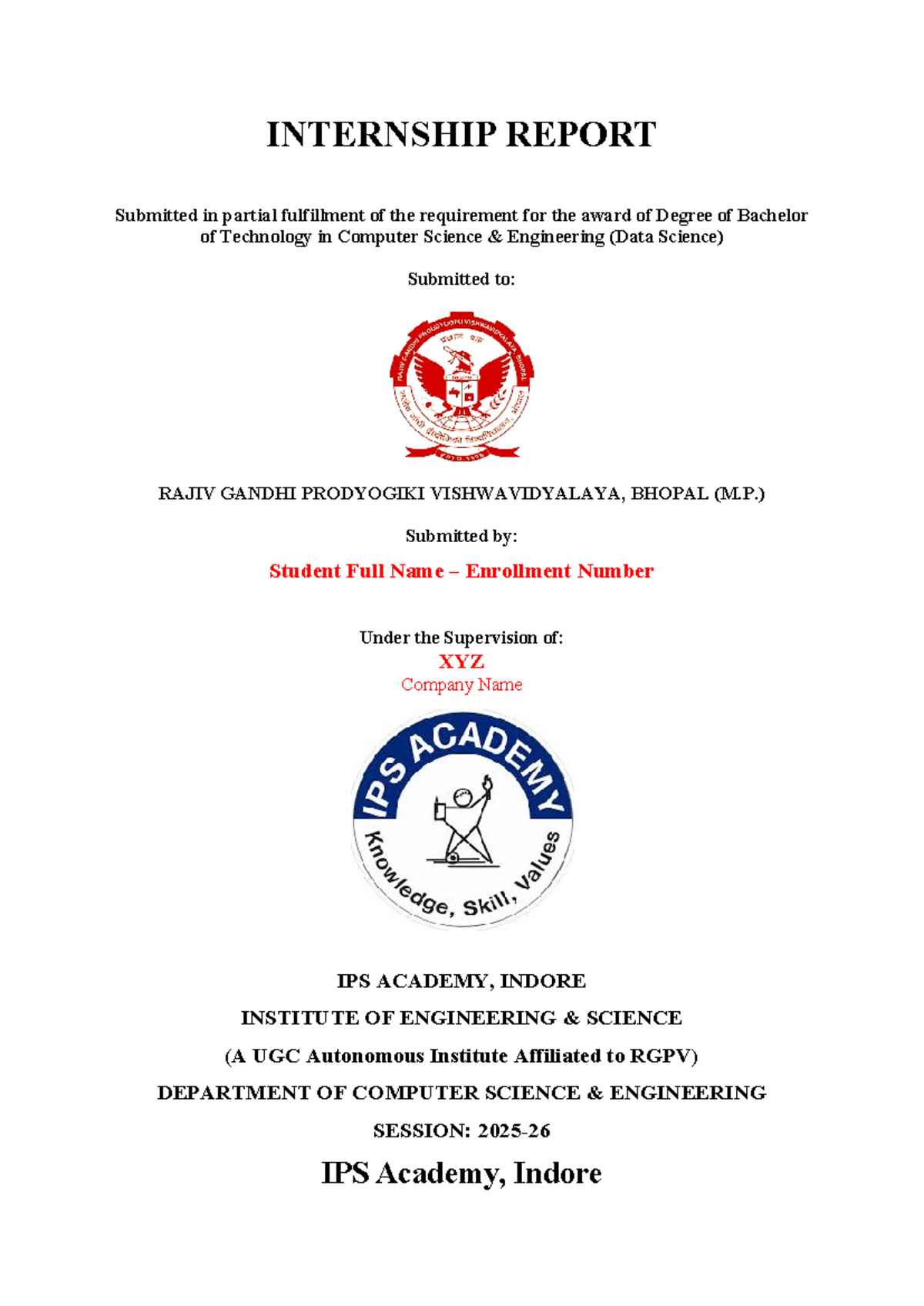 Internship Report (B.Tech CSE - Data Science) 2025-2026 Session - Studocu