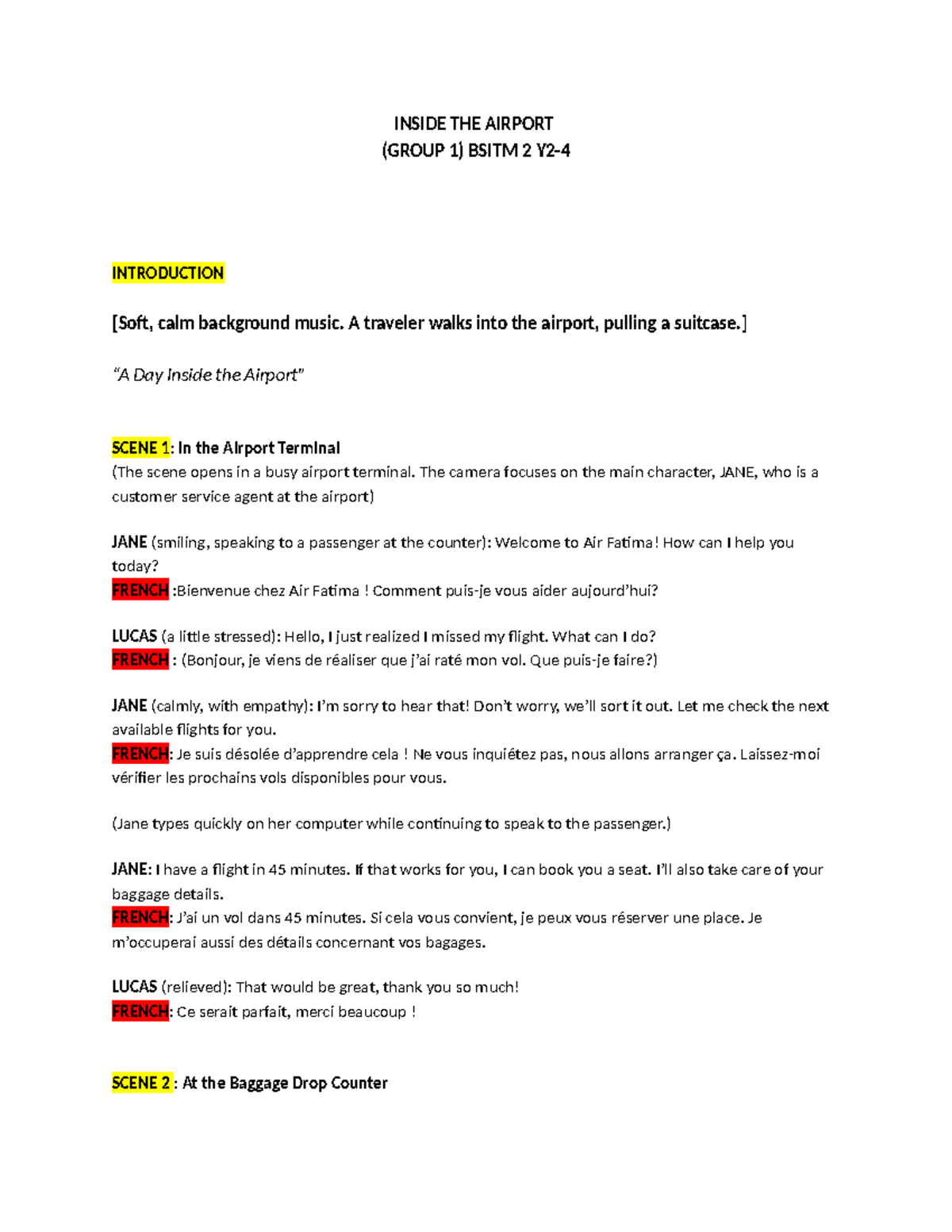 BSITM 2 Y2-4: A Day Inside the Airport - FOLA Script in French - Studocu