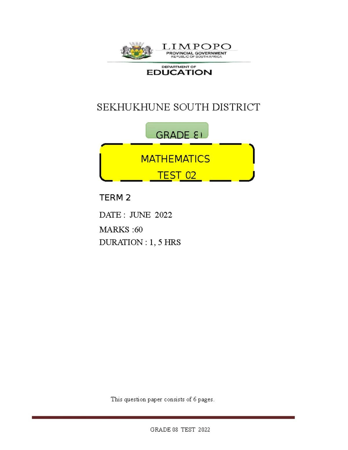 Grade 6 Geography Activity - GRADE 6 : Term 2 GEOGRAPHY INSTRUCTIONS ...