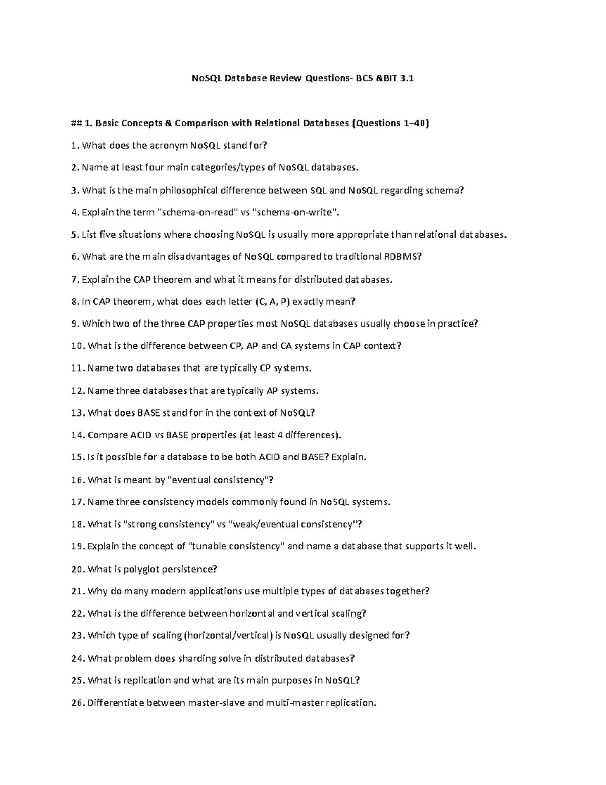 NoSQL Database Review Questions BCS 3.1 - Studocu