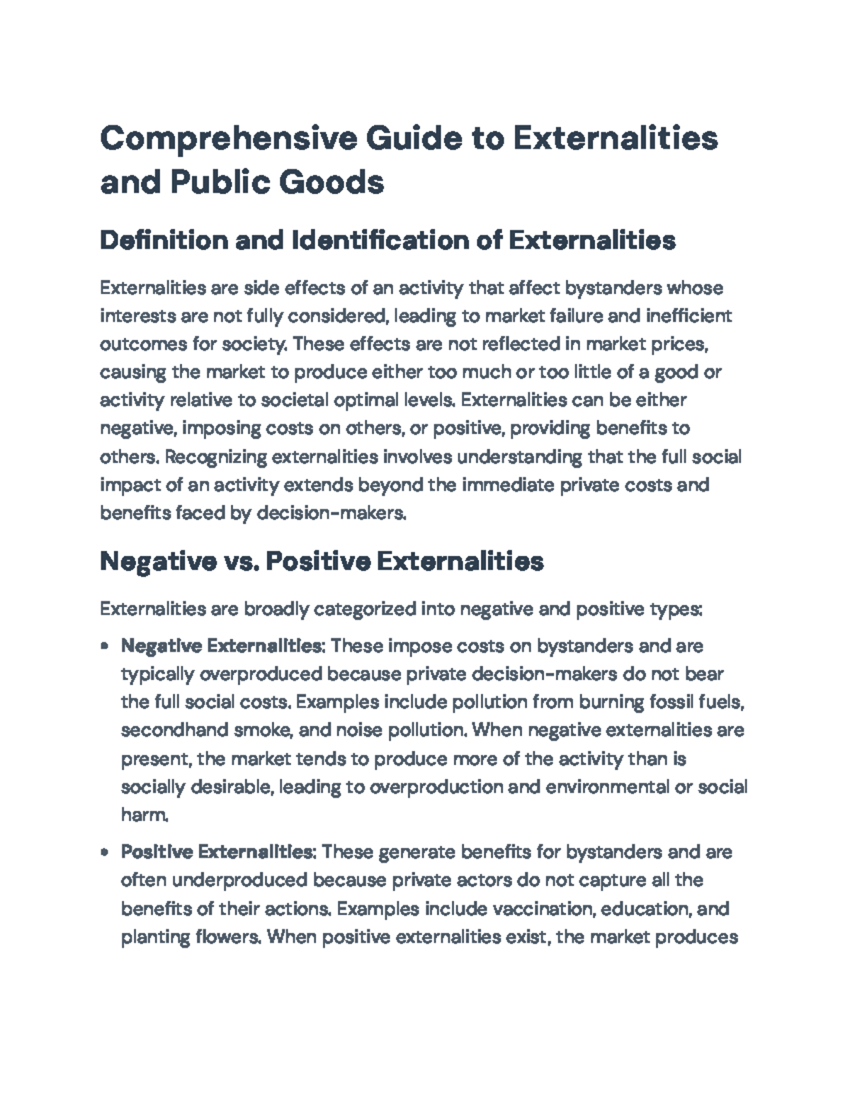 Comprehensive Overview of Externalities & Public Goods Solutions (ECO ...