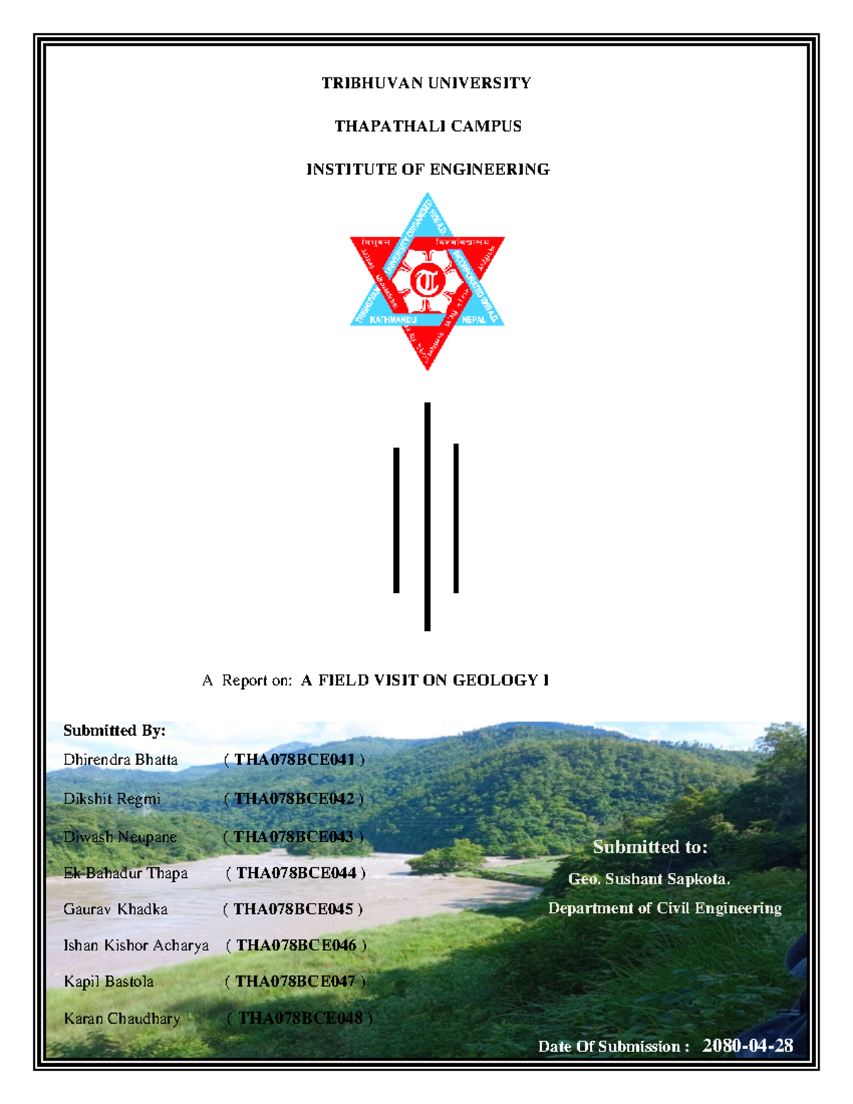 Lab Report on Geology Field Visit to Malekhu (THA078BCE) - Studocu
