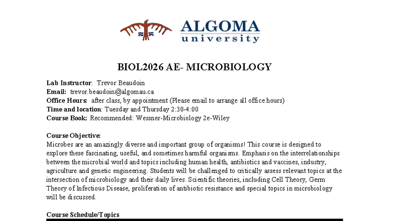 BIOL2026 Microbiology Lab Syllabus and Course Overview - Studocu