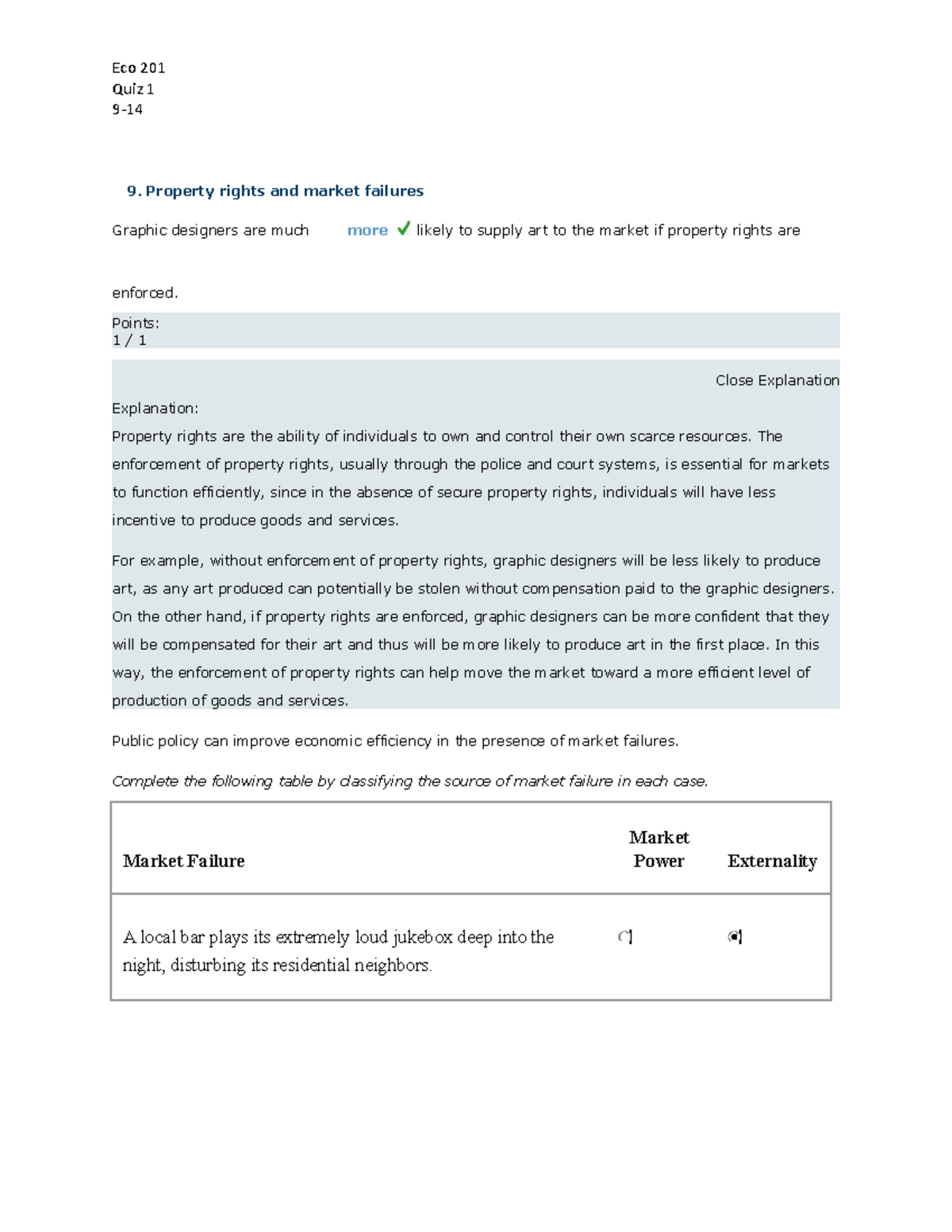 Eco201 - Quiz 1 Study Notes on Market Failures and Economic Models ...