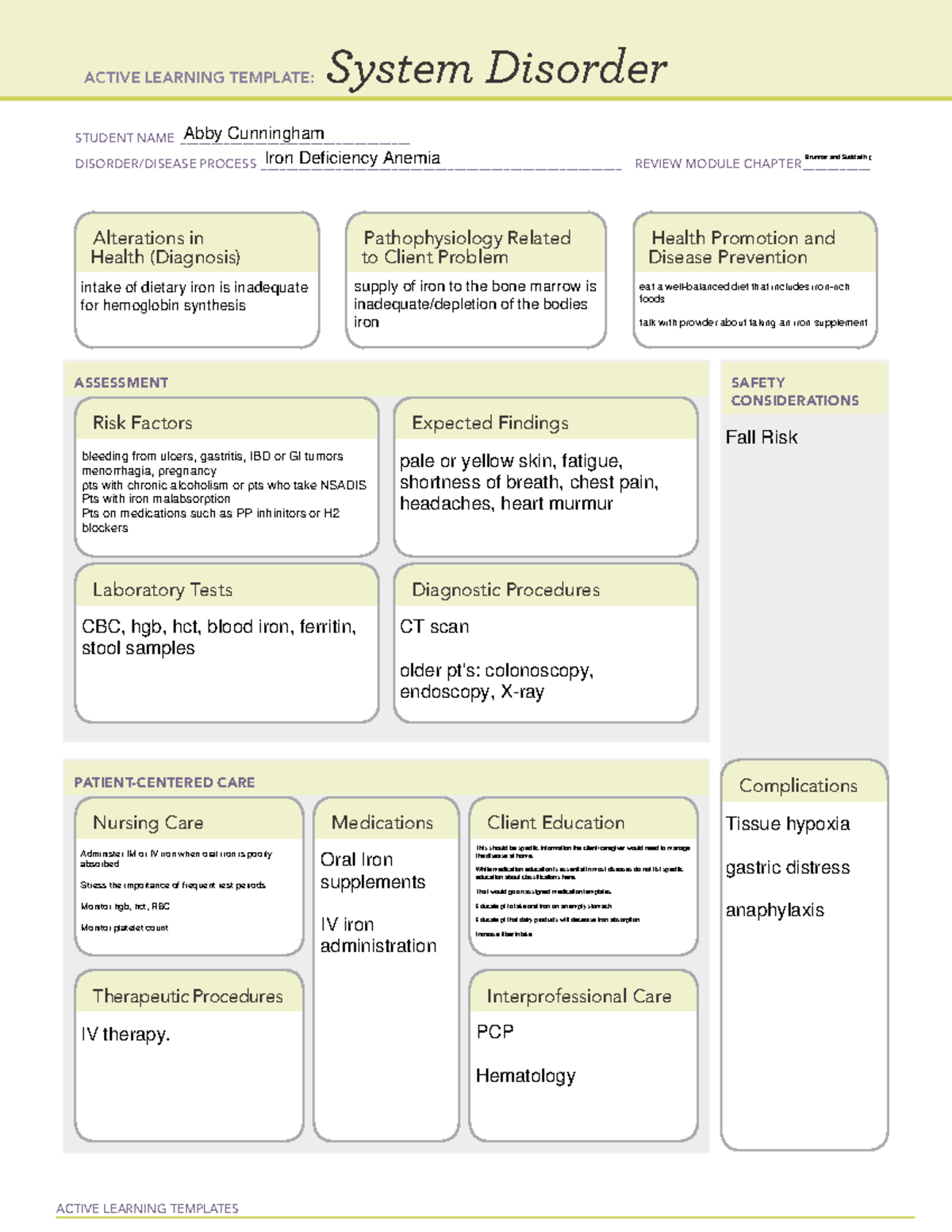 Iron Deficiency Anemia - ACTIVE LEARNING TEMPLATES System Disorder ...
