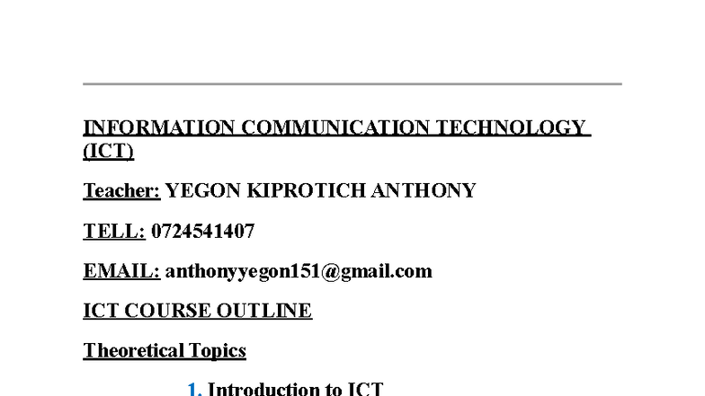 ICT 101: Introduction to Information Communication Technology - Studocu