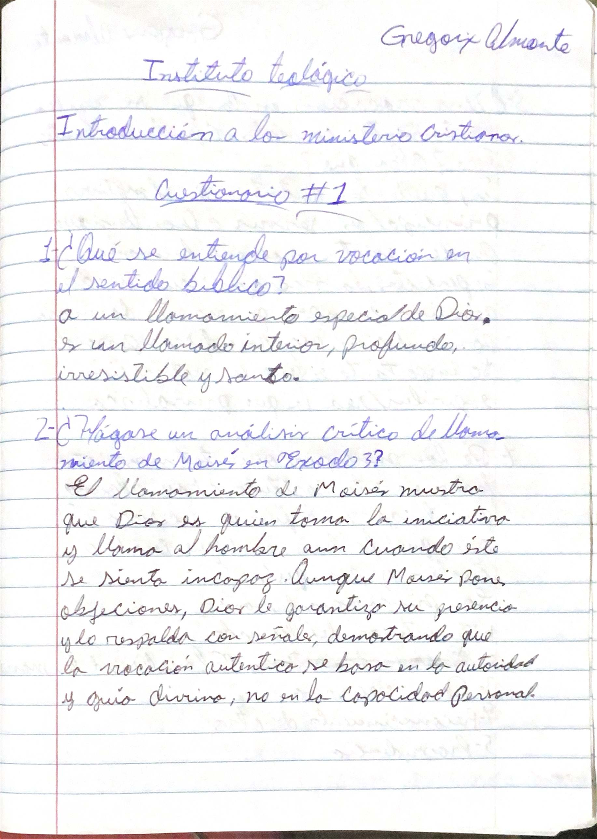 Introducción al Ministerio Cristiano - Custionario 1 de Gregory Almonte ...