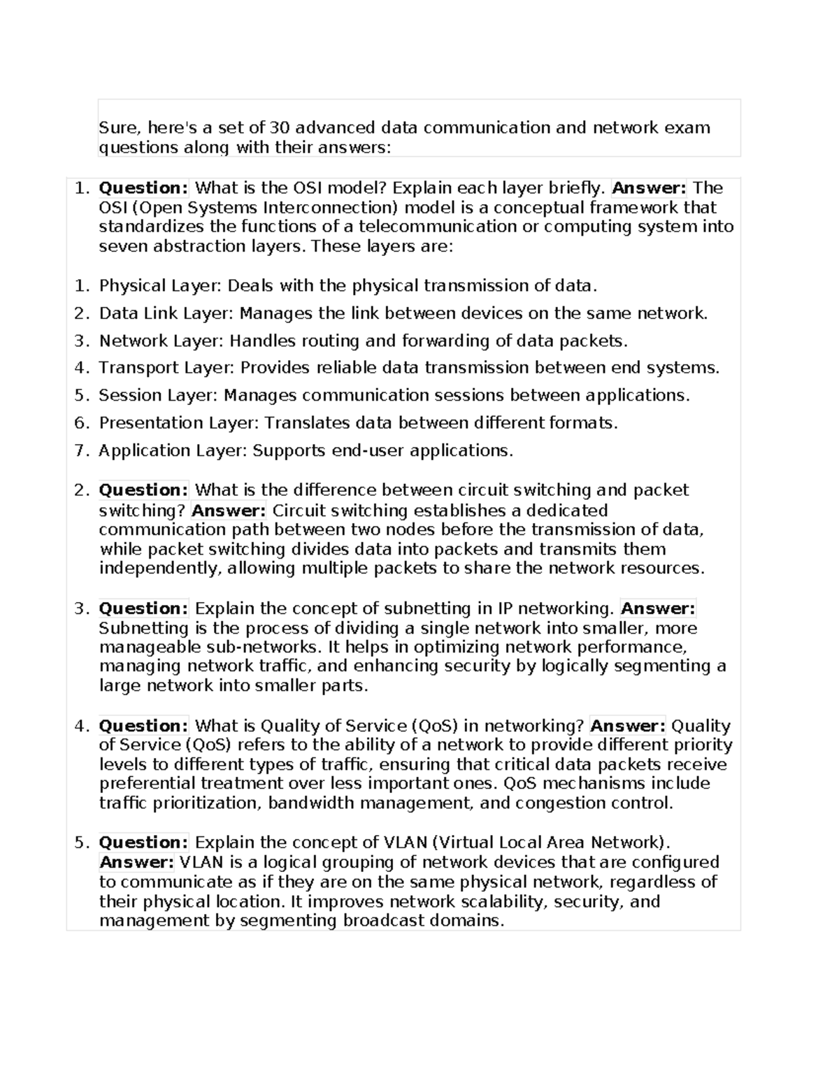 Data Communication Questions & Answers for Exam Preparation - Studocu
