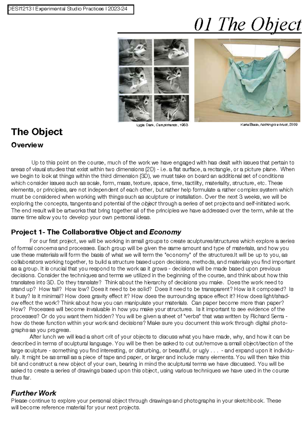 DESI1213 Experimental Studio Practices: The Object Project Overview - Studocu