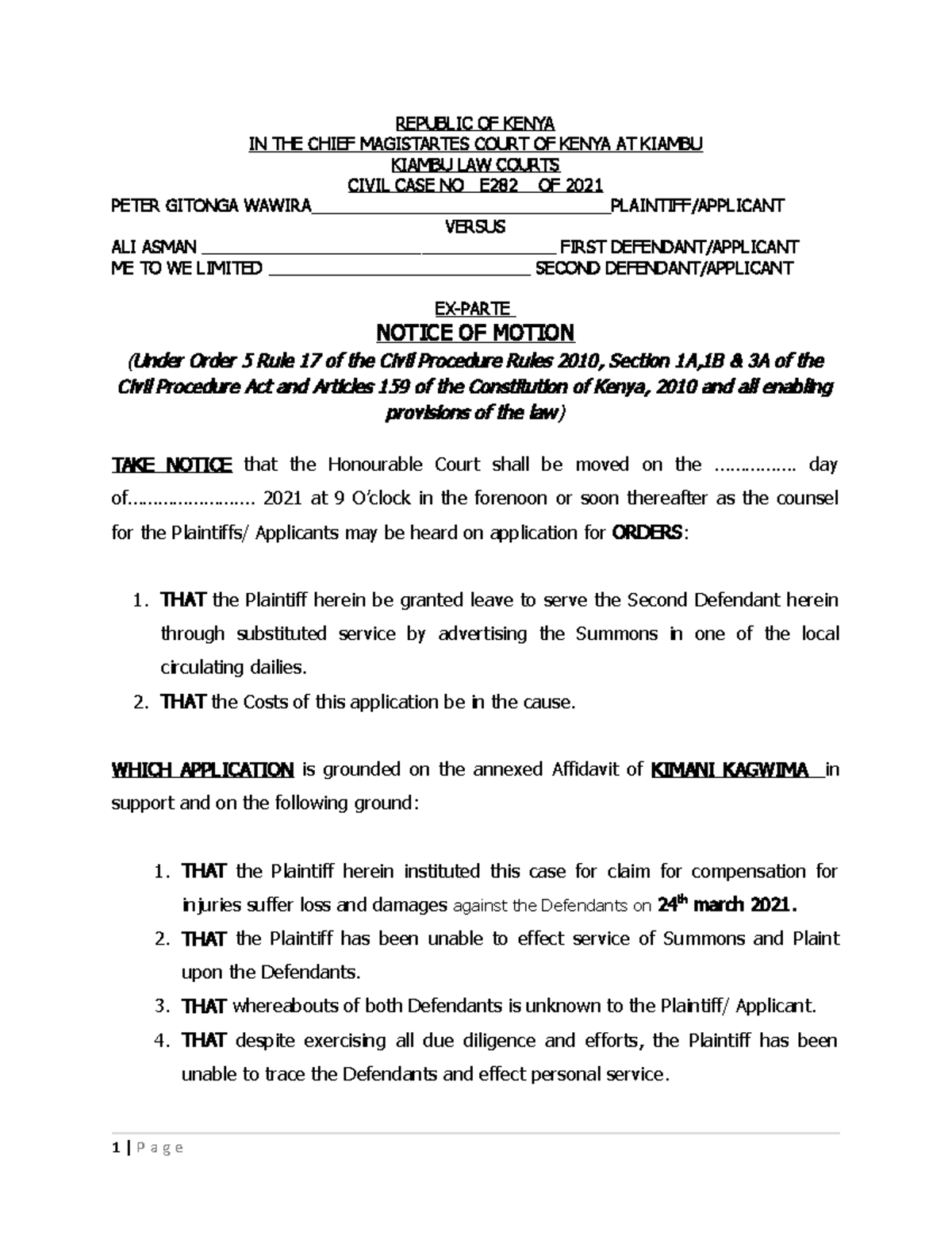 Application for Leave to Serve through Substituted Service (Civil Case ...