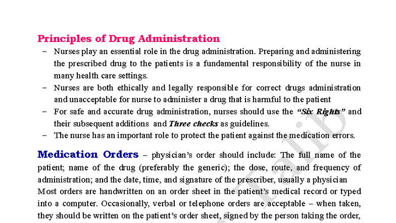 Drug-Admin - dffsdfc - Principles of Drug Administration − Nurses play ...