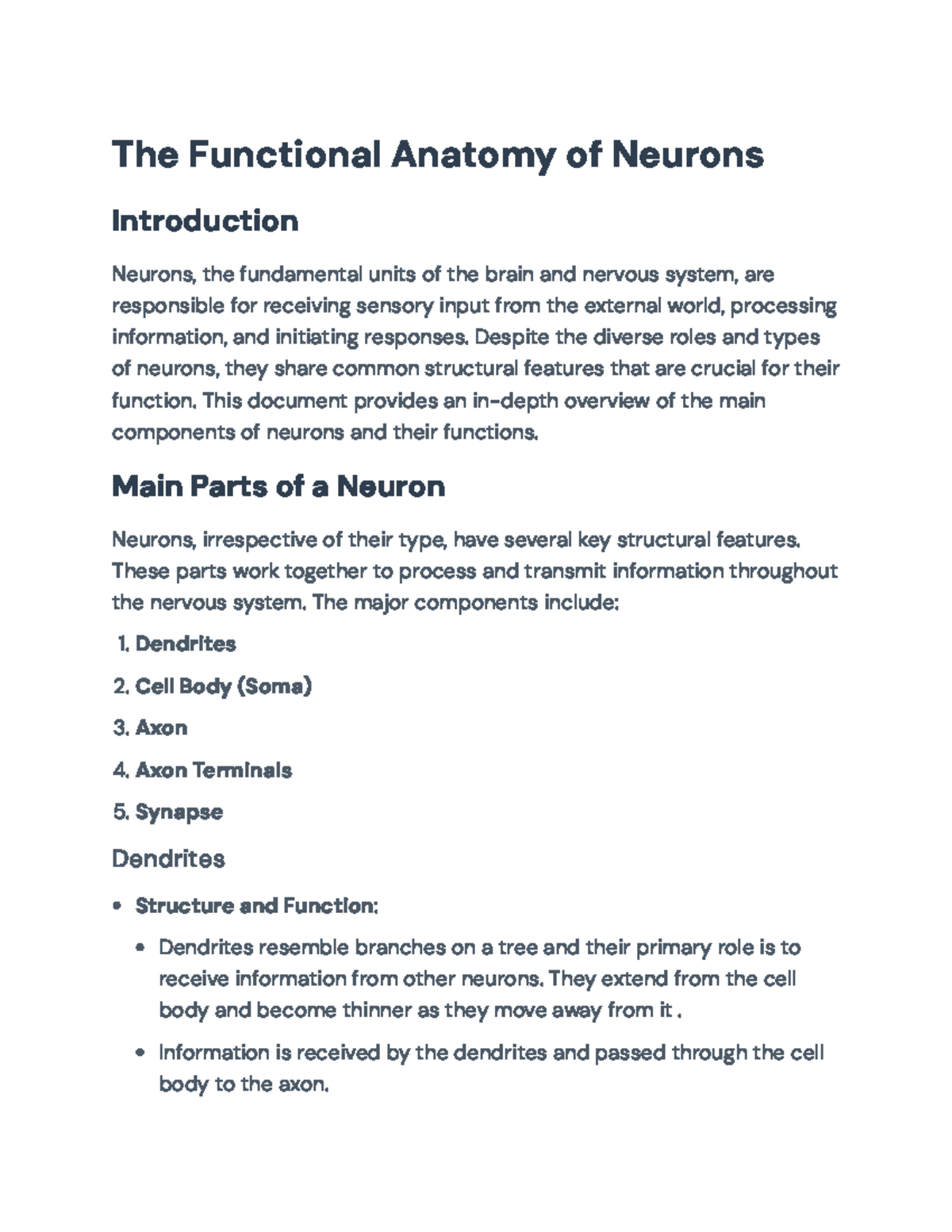 Functional Anatomy of Neurons: Structure and Functions Overview - The Functional Anatomy of ...