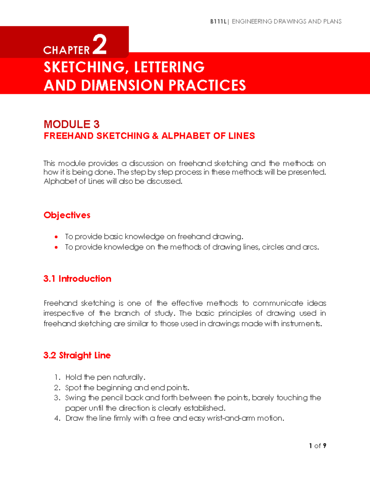 ENGR 101: Week 3 - Freehand Sketching & Dimension Practices - Studocu