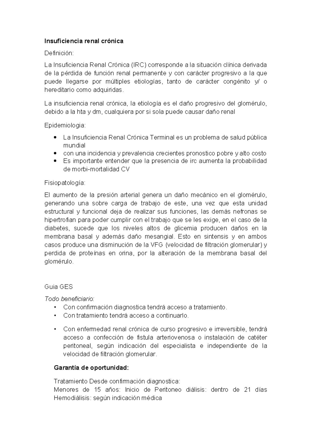 Insuficiencia Renal Crónica e ITU: Definición y Tratamiento - Studocu