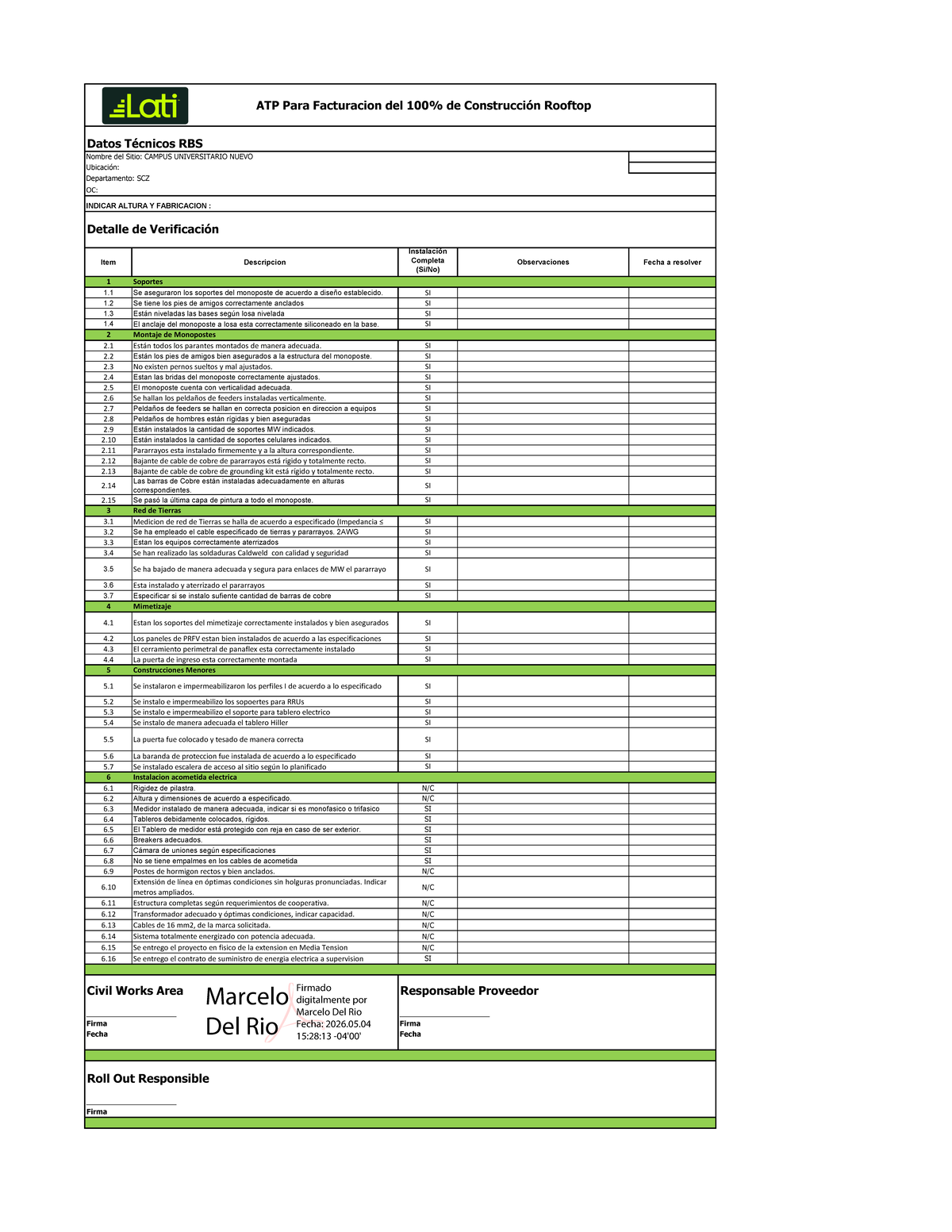 ATP Construcción Rooftop: Verificación Técnica y Detalles de ...