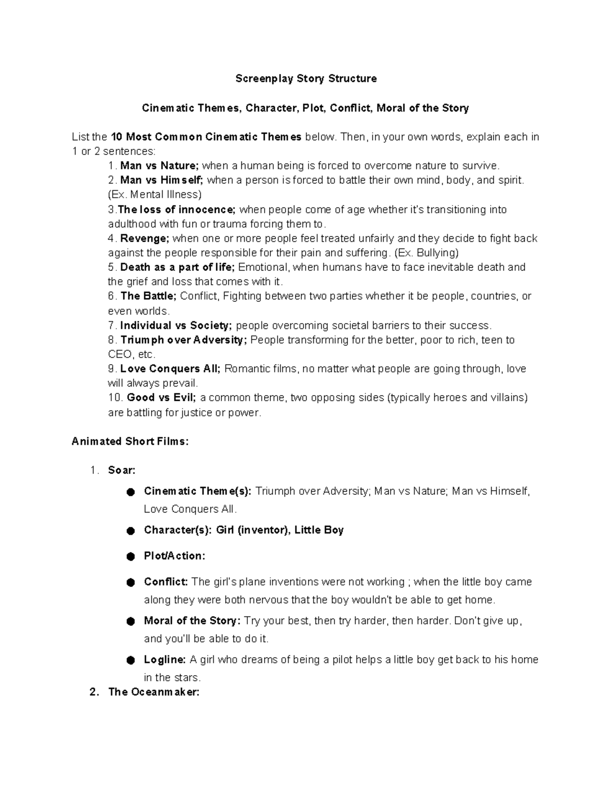 Screenplay Analysis: Common Cinematic Themes & Examples (O.M PT1) - Studocu