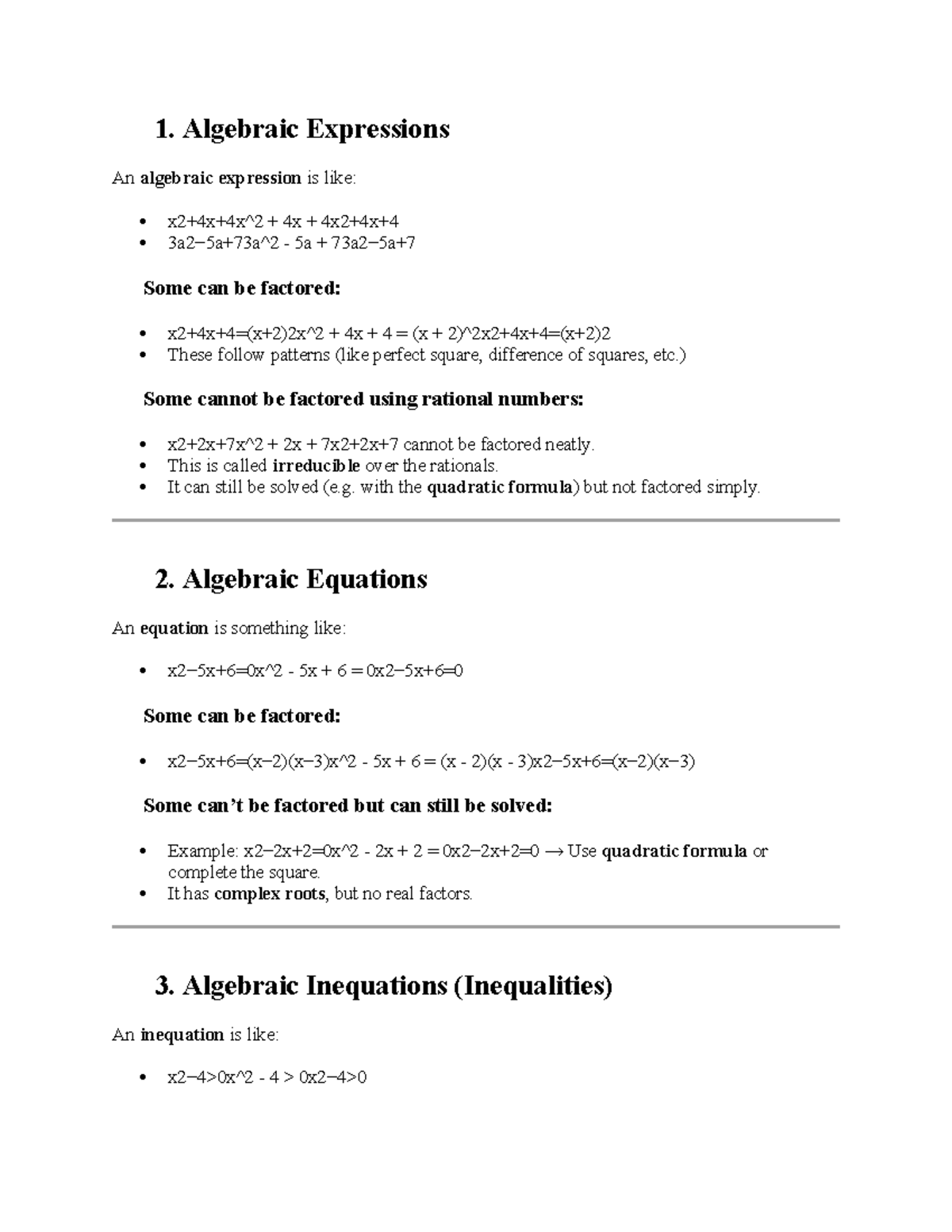 Algebra (pp1) - Study Guide on Expressions, Equations, and Inequalities ...