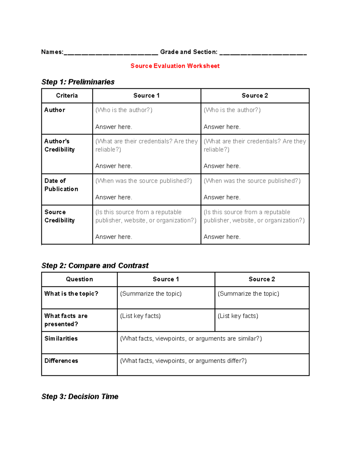 Source Evaluation Worksheet for Research Assignments - Studocu