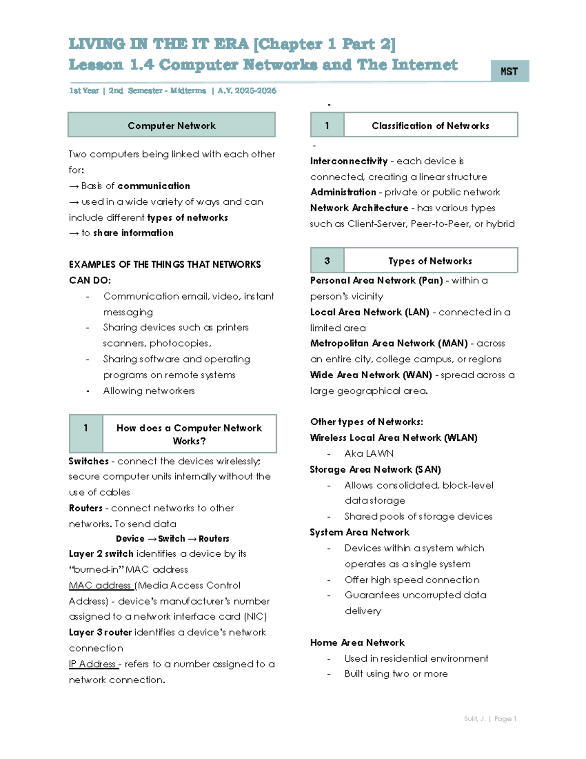 2nd SEM Midterms - MST: Computer Networks Overview and Types - Studocu