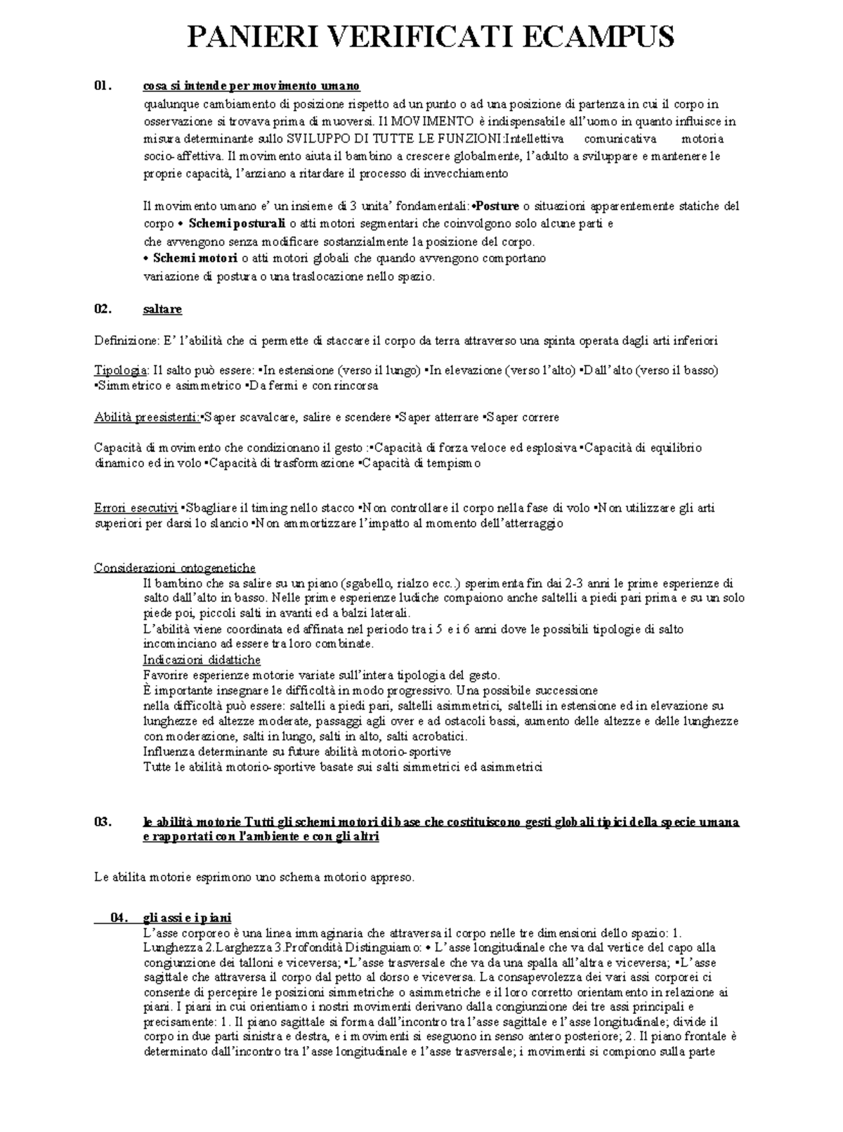Teoria e Metodologia dell'Allenamento: Panieri Verificati ECAMPUS - Studocu