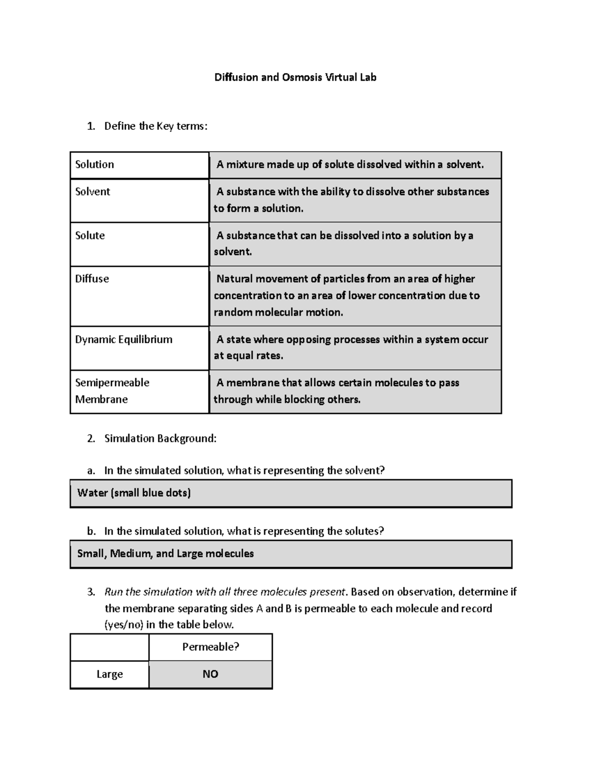 Diffusion & Osmosis Virtual Lab (Biology 101) Guide and Observations ...