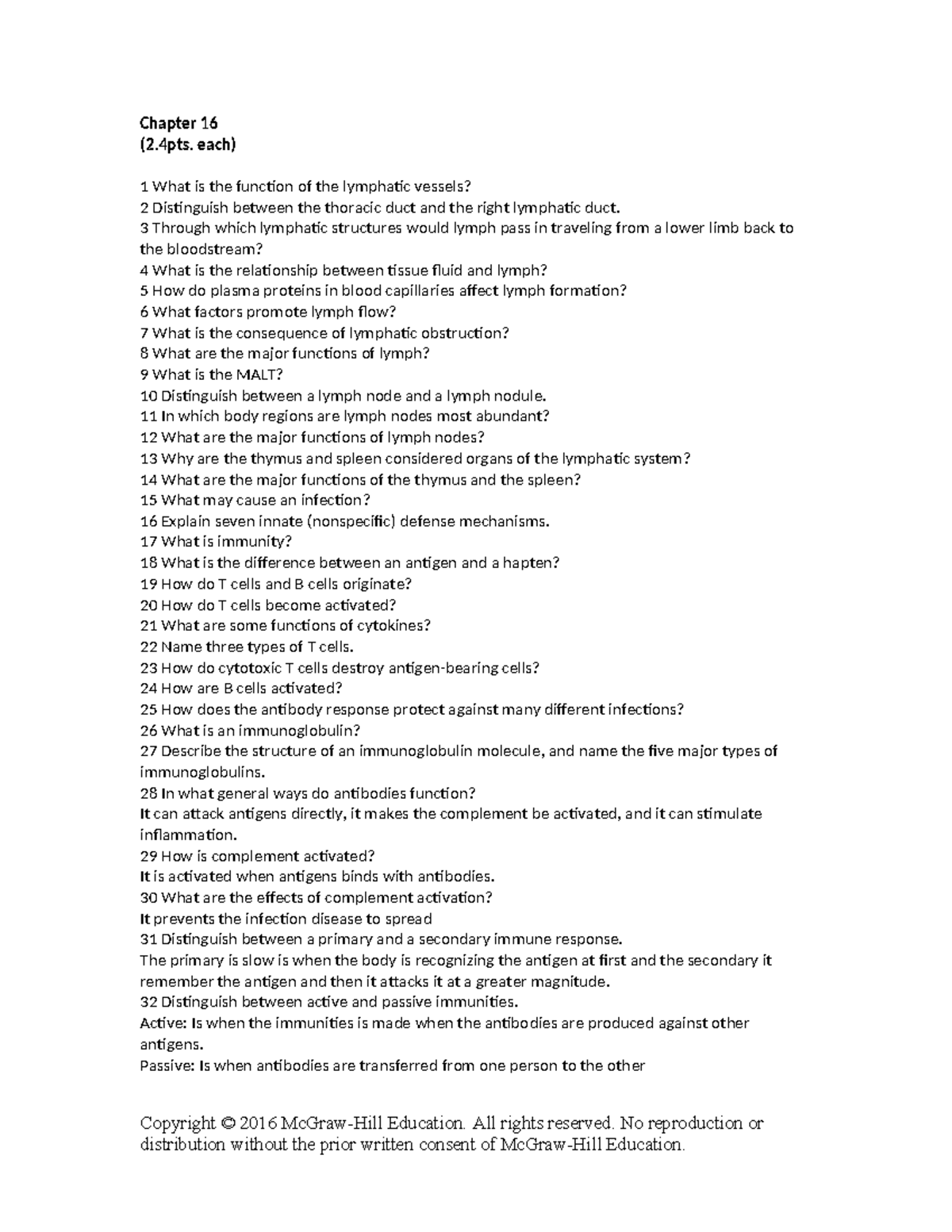 Chapter 16 Lymphatic System Practice Questions for Study Review - Studocu