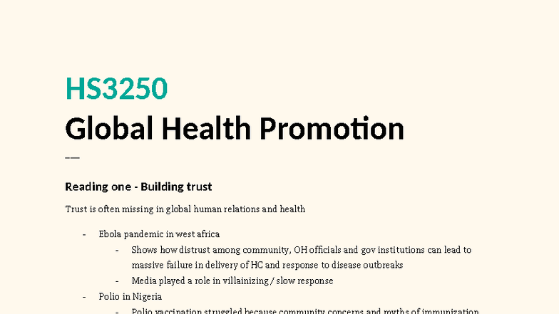 HS3250 Global Health Promotion: Trust and Its Impact on Health ...