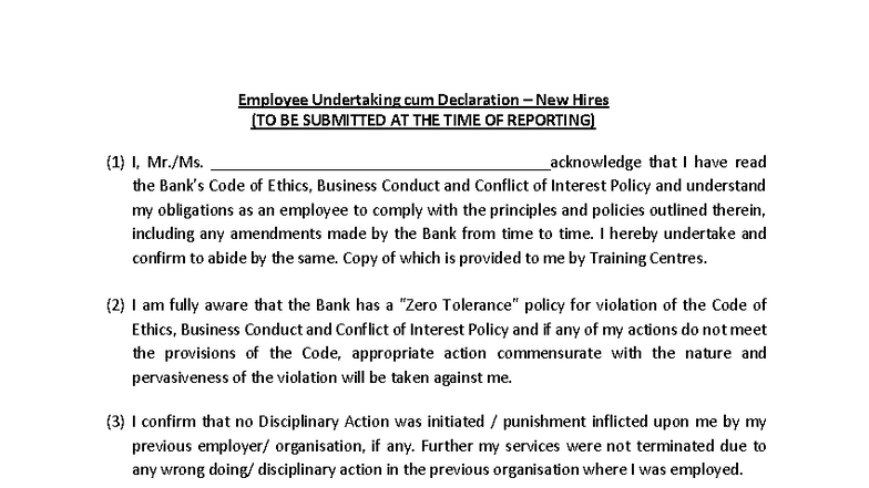 Employee Undertaking & Declaration for New Hires (Submission) - Studocu