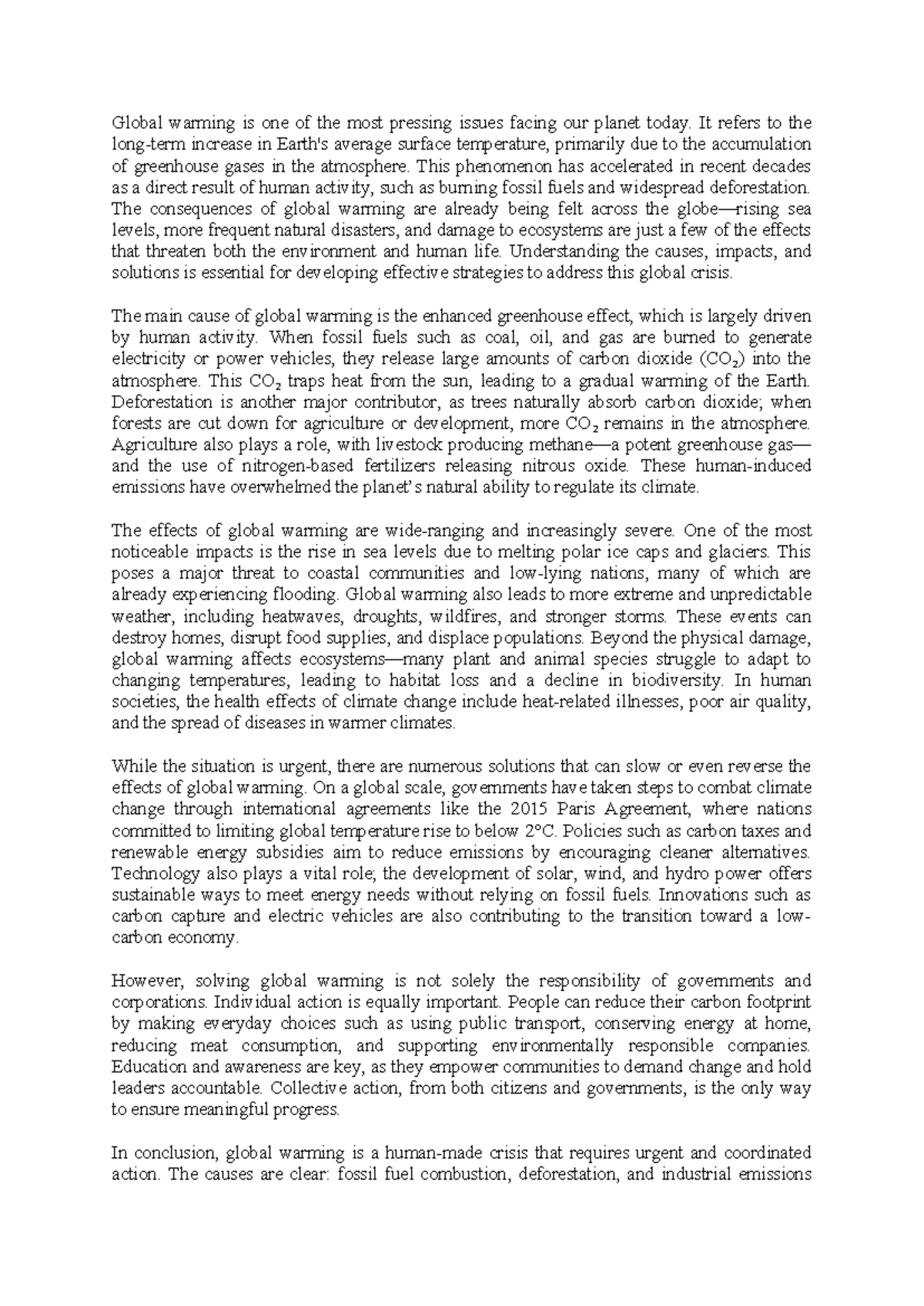 Global Warming: Causes, Impacts, and Solutions - First Assignment - Studocu