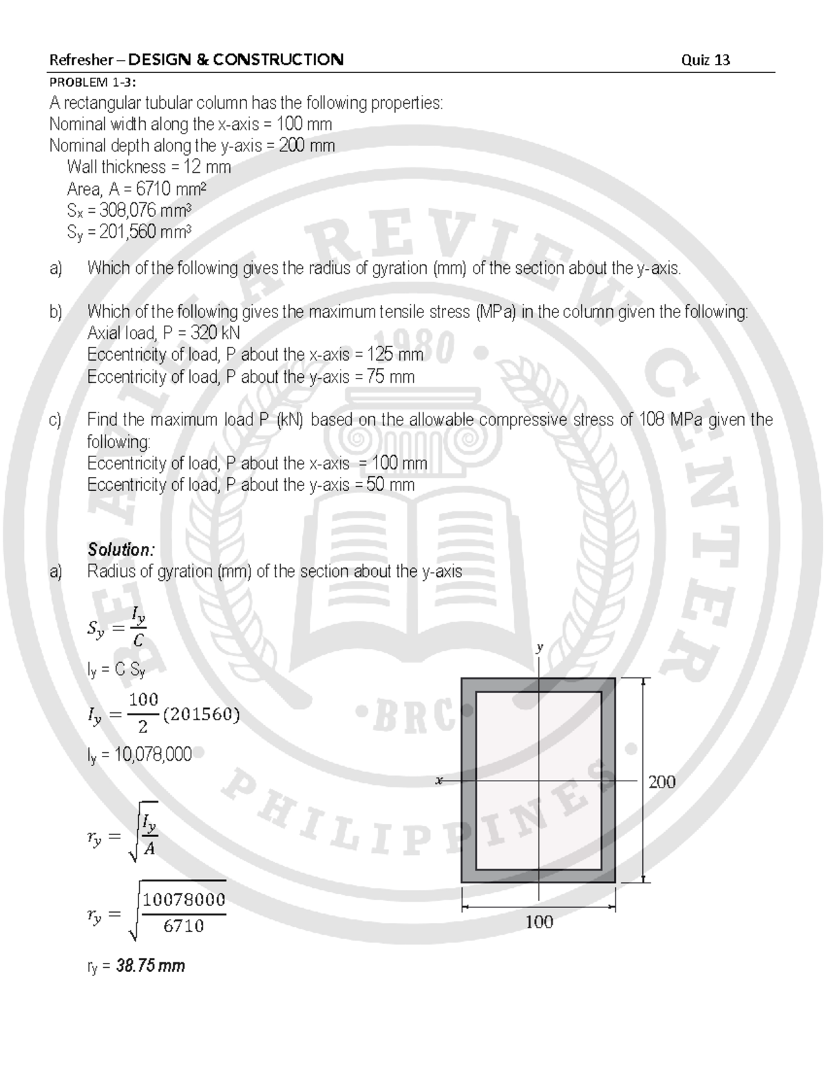 Refresher DESIGN CONSTRUCTION Quiz 13 Solutions - April 2023 - Studocu