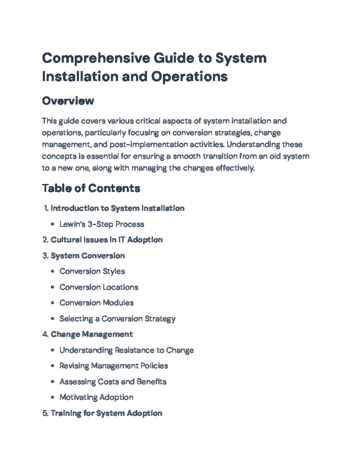 System Installation and Operations Guide: Strategies and Management ...