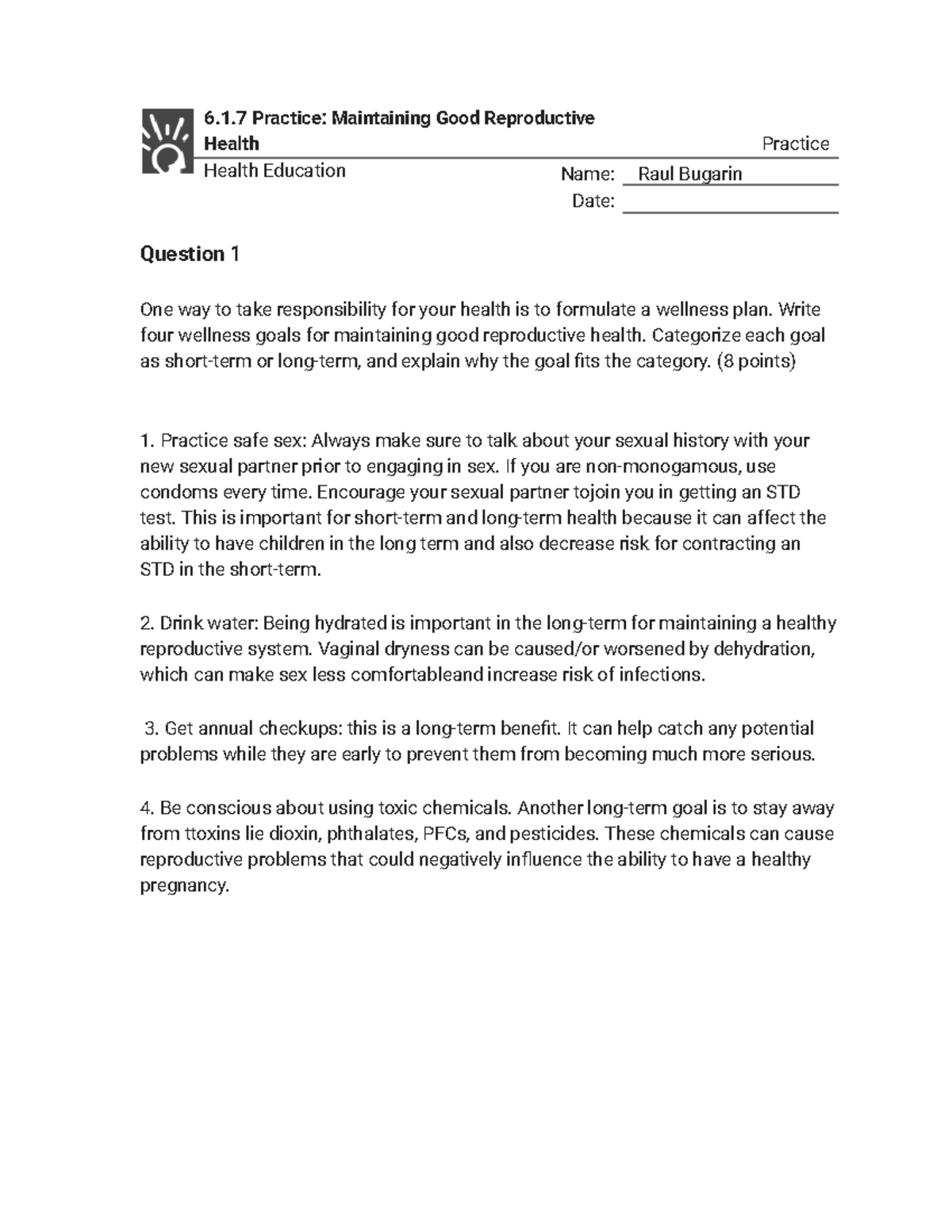 6.1.7 Practice - Maintaining Good Reproductive Health (Practice) - 6.1 ...