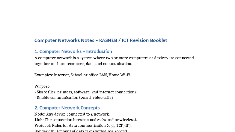 Computer Networks Notes KASNEB ICT Revision Guide - Studocu