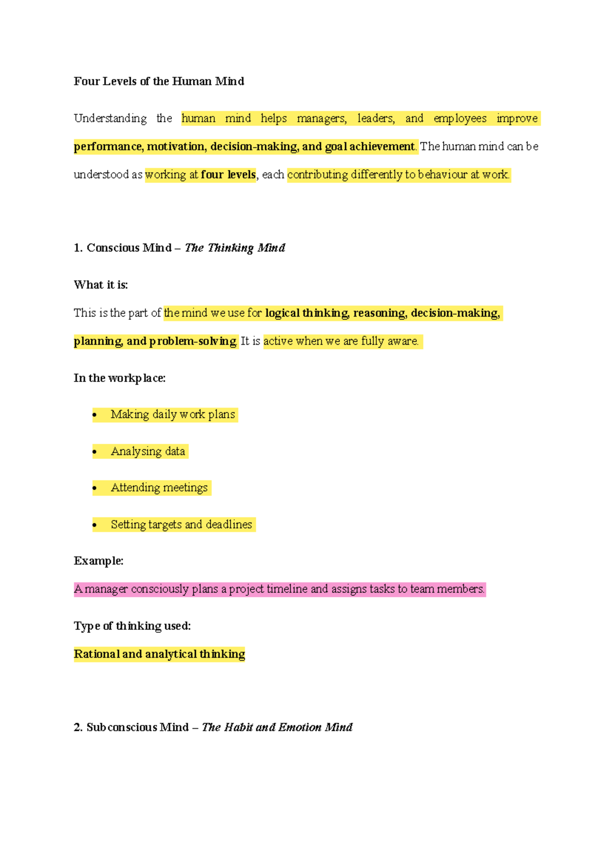 Understanding the Four Levels of the Human Mind: Module-3 Resilience ...