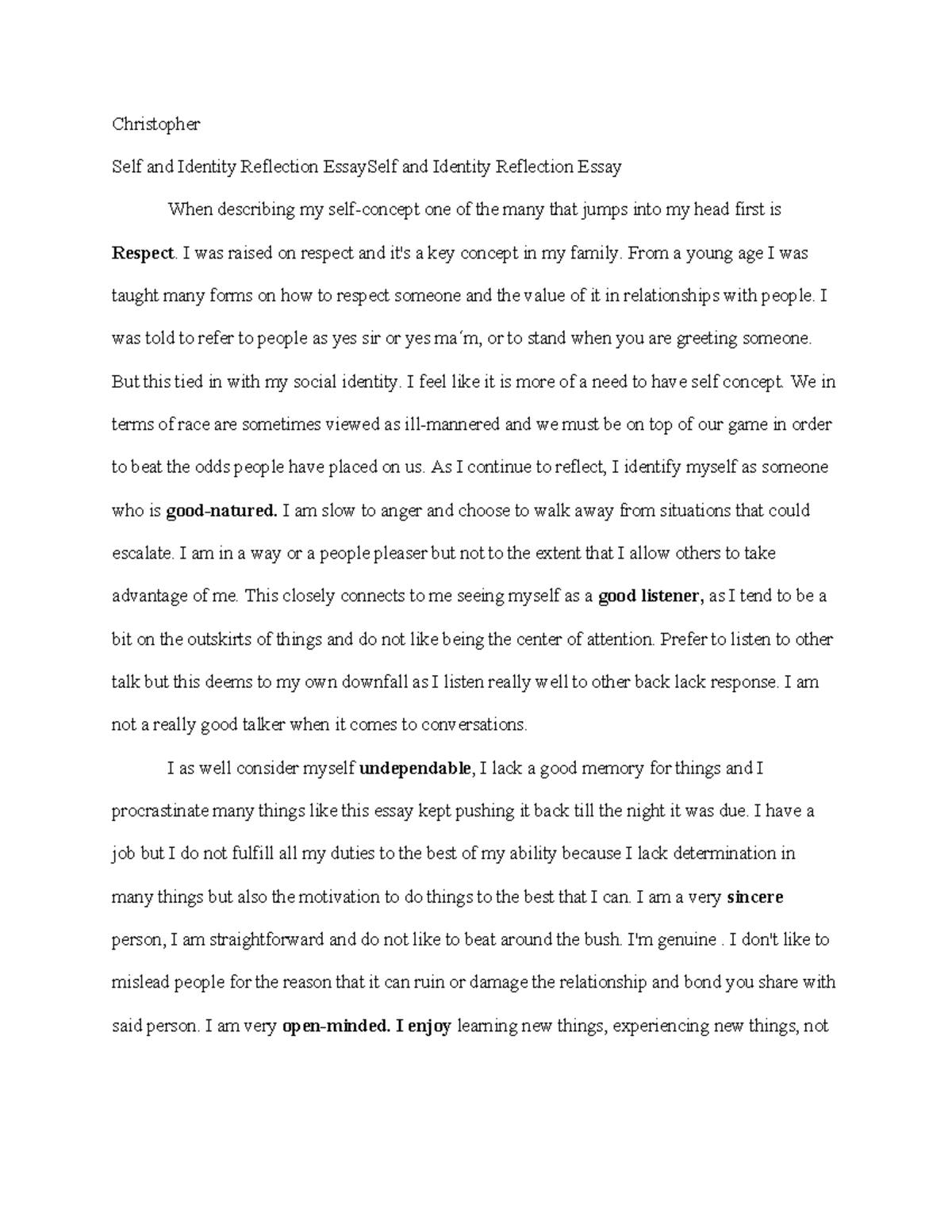 Self and Identity Reflection Essay: Understanding My Journey - Studocu
