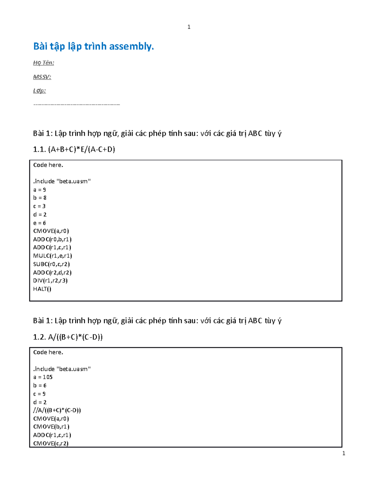 Assembly Programming Exercises - Nguyen Duy Tung (Course Code: CS101 ...