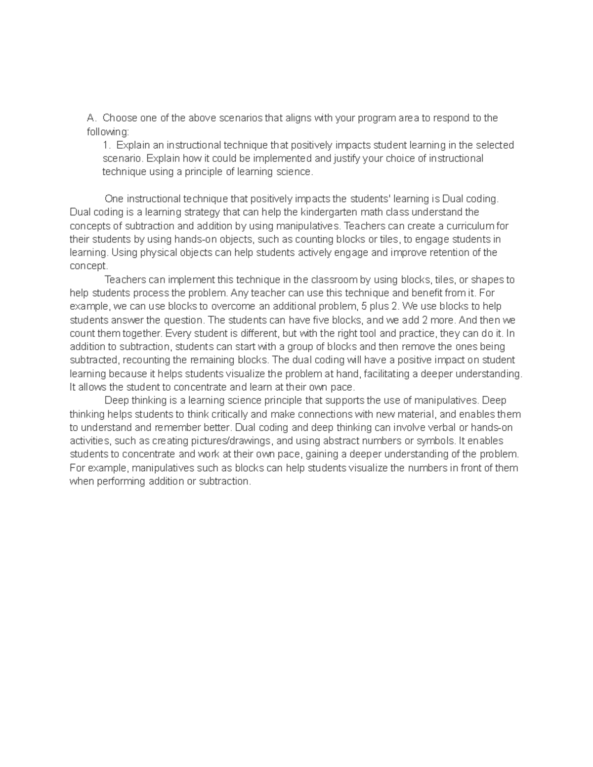 ENN1 Task 1: Dual Coding in Kindergarten Math Instruction - Studocu