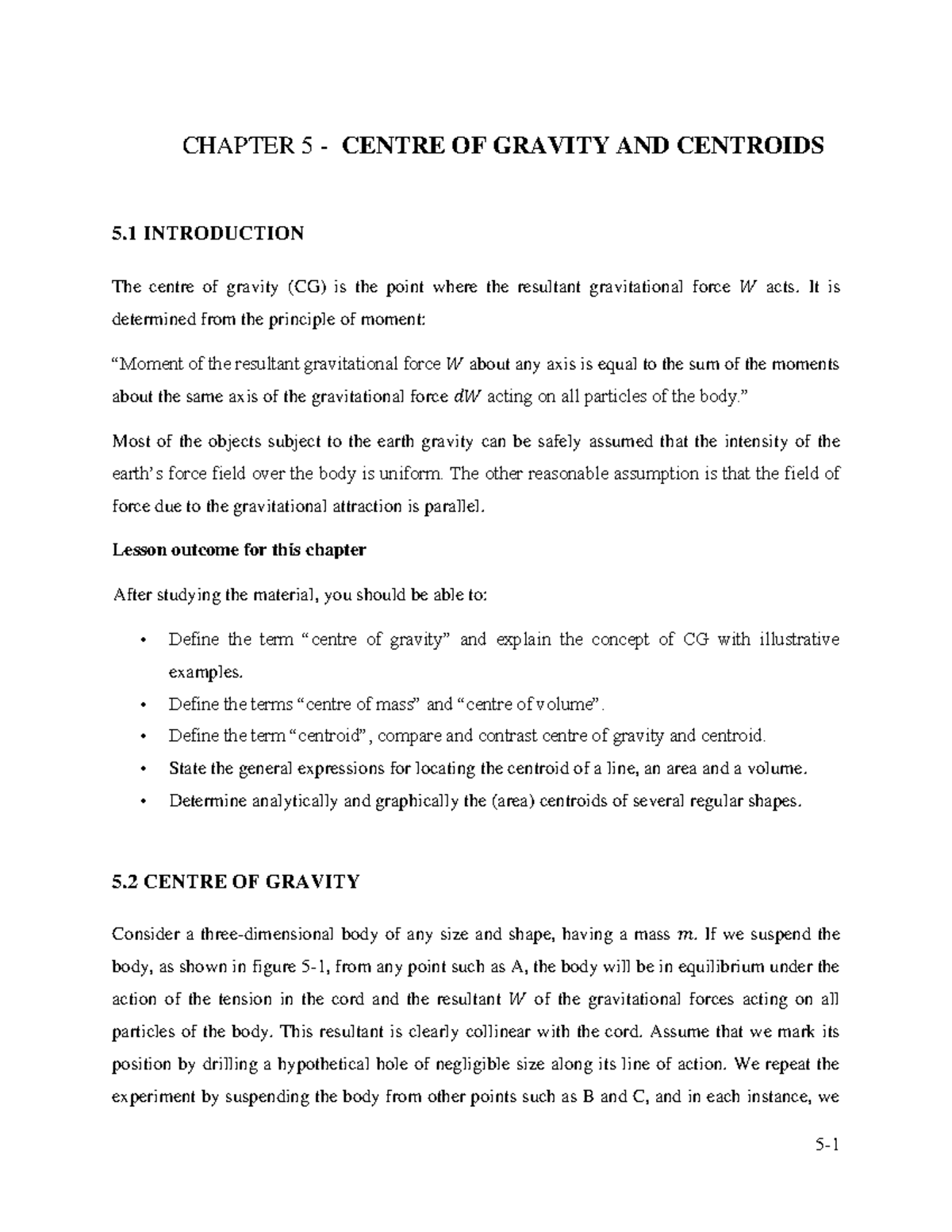 AMC1501 Chapter 5 - Centre of Gravity and Centroid Concepts - Studocu