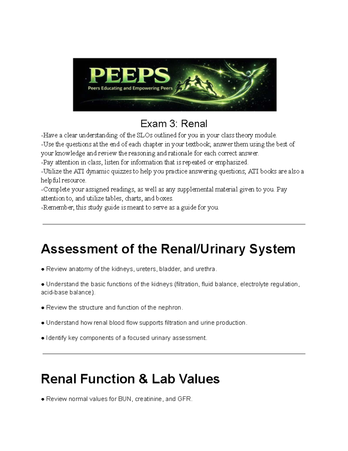 PEEPs NP2 Exam 3 Renal Study Guide: Key Concepts & Review - Studocu