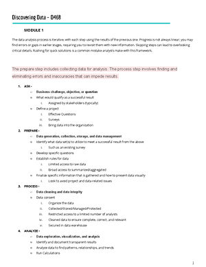 Discovering Data D468 - Study notes, Key information to know, and ...
