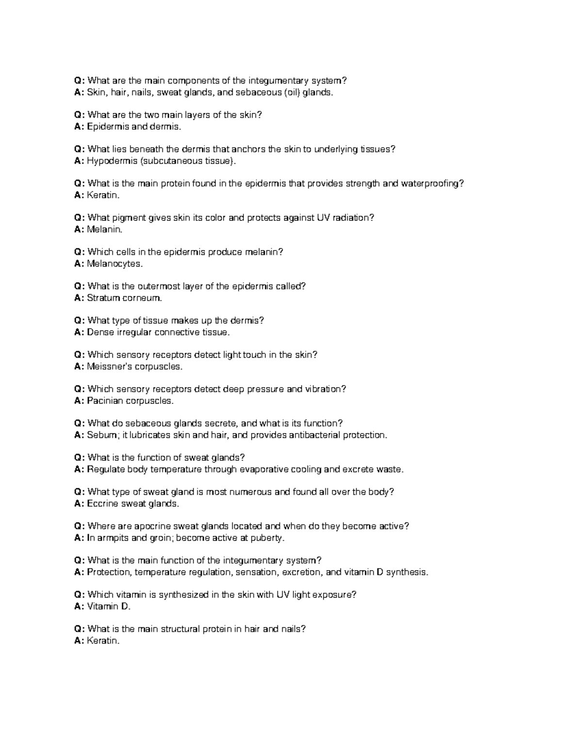 Integumentary System Overview (BIO101) - Key Functions Study Guide ...