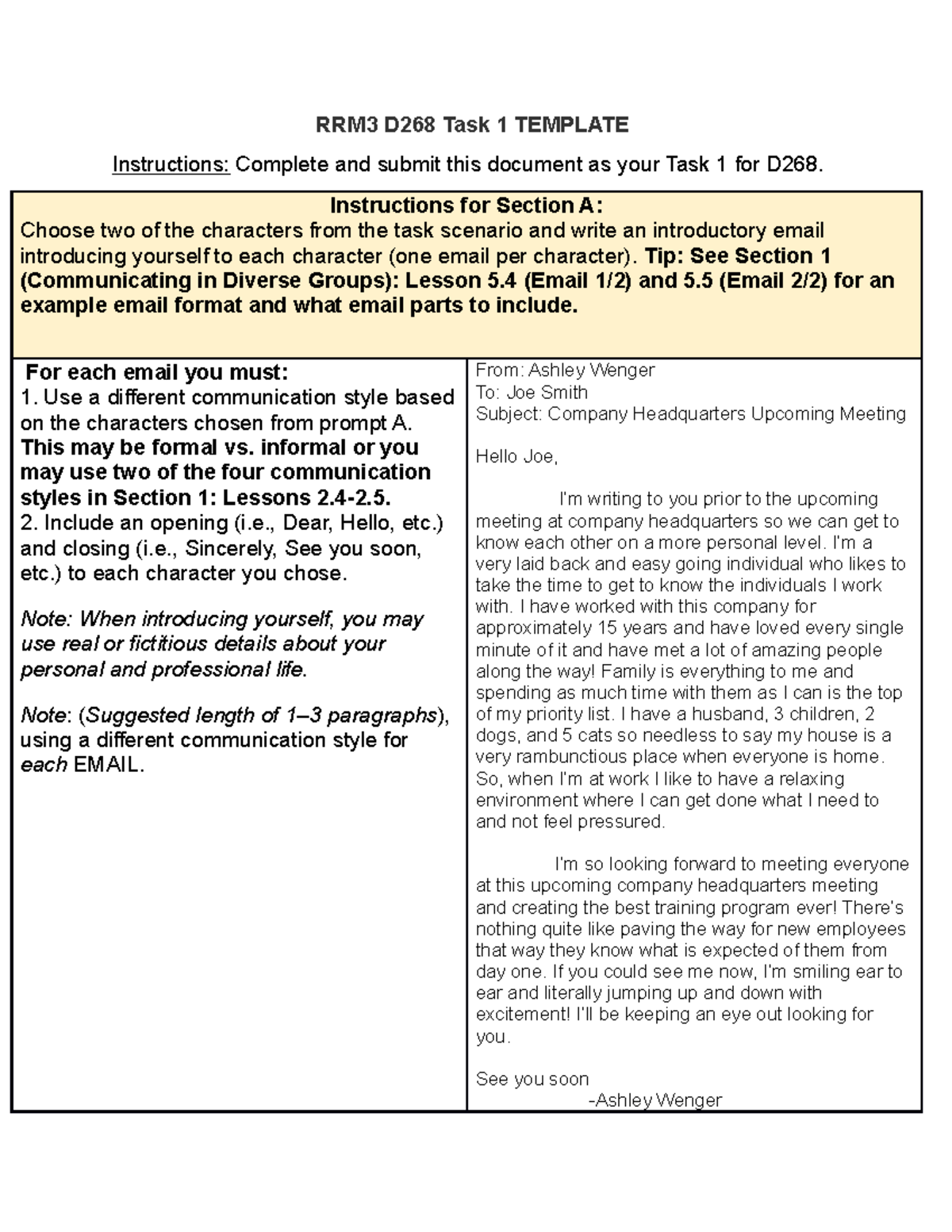 RRM3 D268 Task 1: Introductory Emails to Characters - Studocu