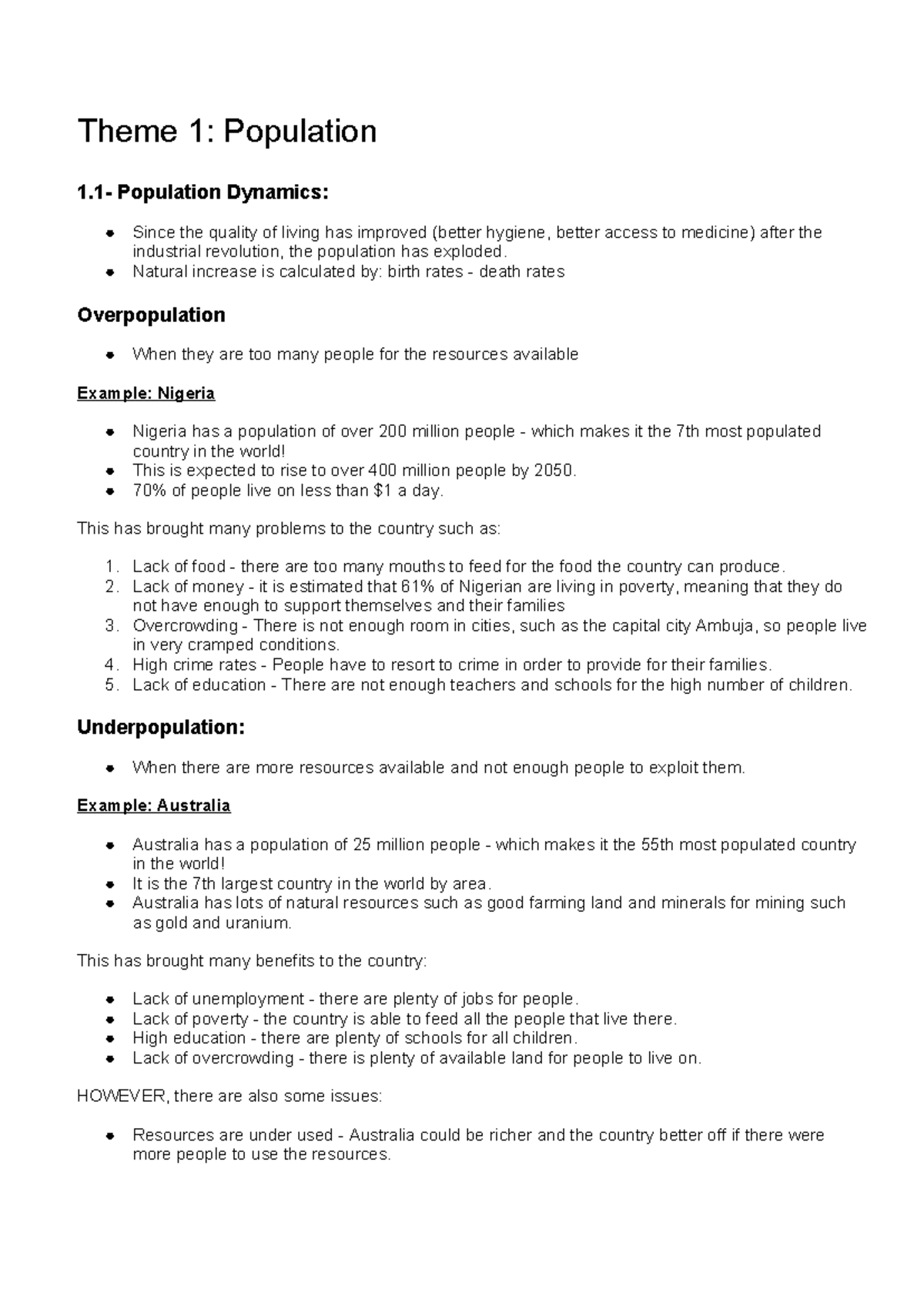 Geography- Complete syllabus notes - Theme 1: Population 1- Population ...