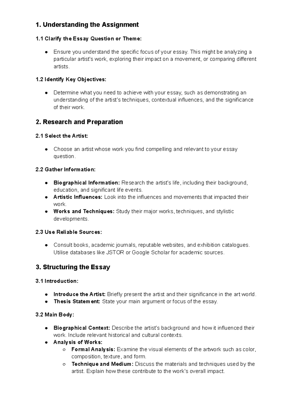 Artist Essay Guide: Tips for Structuring and Researching (ART123) - Studocu